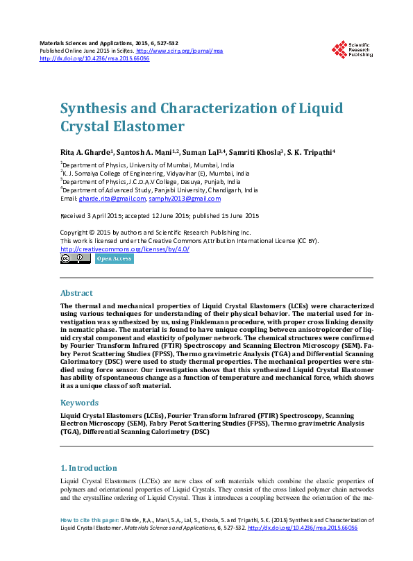 (PDF) Synthesis and Characterization of Liquid Crystal Elastomer