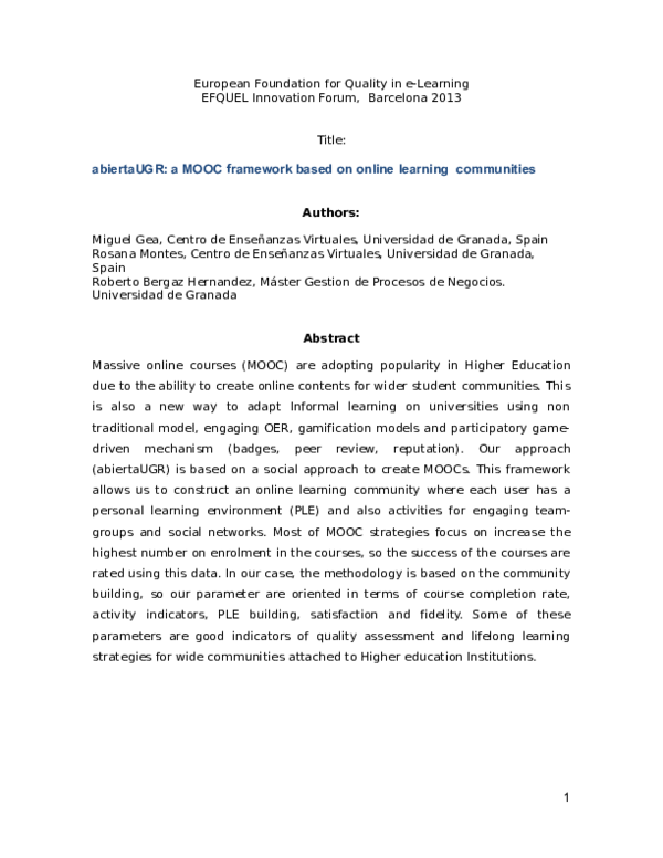 (PDF) abiertaUGR: a MOOC framework based on online learning communities