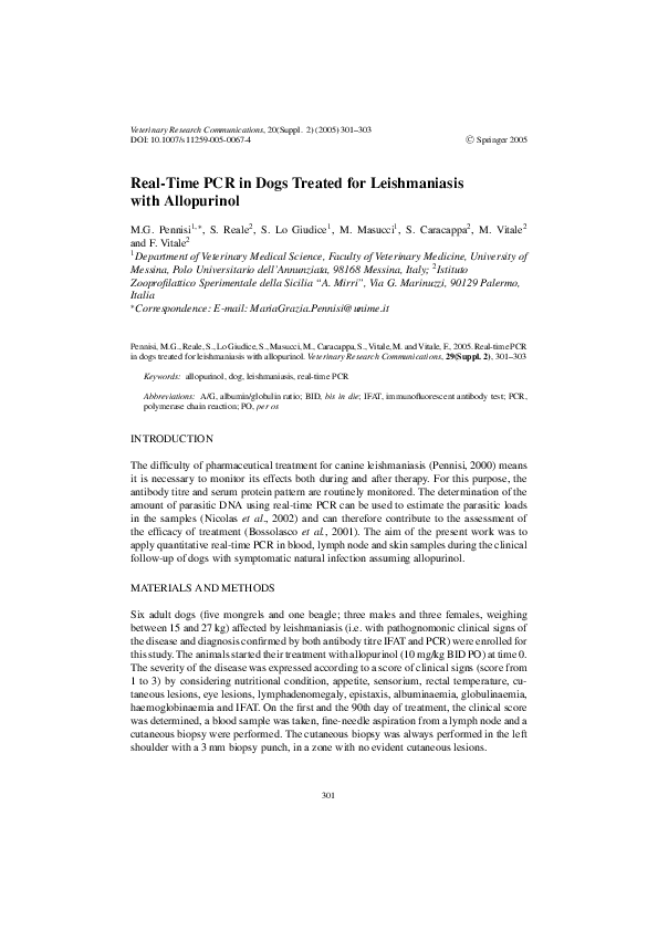 (PDF) Real-Time PCR in Dogs Treated for Leishmaniasis with Allopurinol