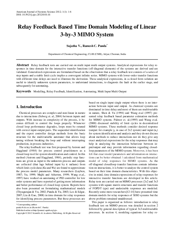 (PDF) Relay Feedback Based Time Domain Modeling of Linear 3-by-3 MIMO ...