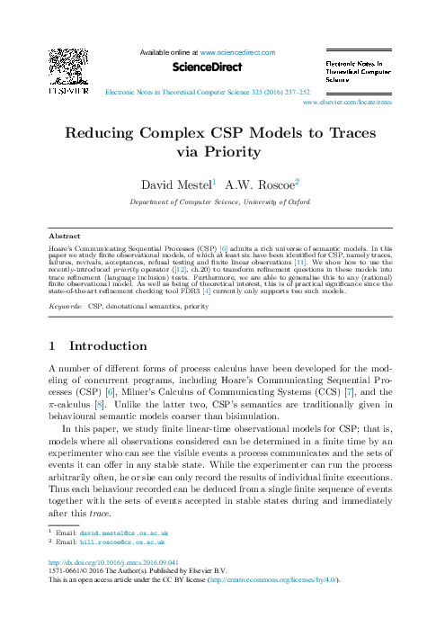 (PDF) Reducing complex CSP models to traces via priority
