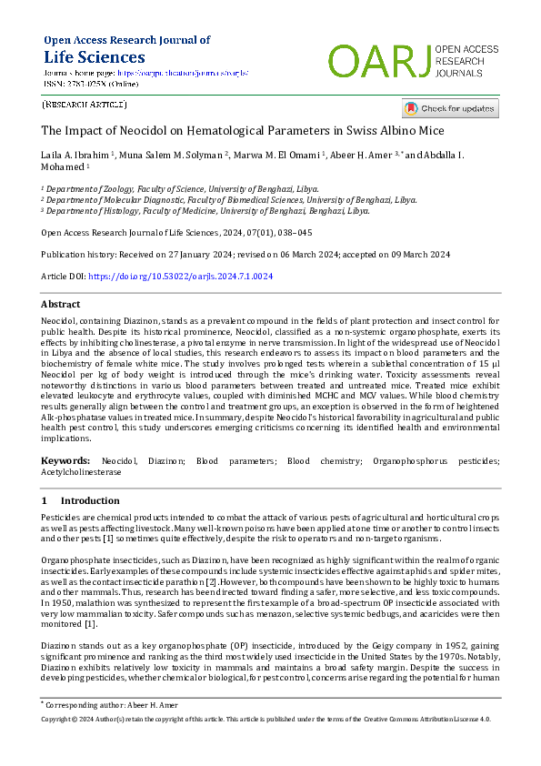 (PDF) The Impact of Neocidol on Hematological Parameters in Swiss ...