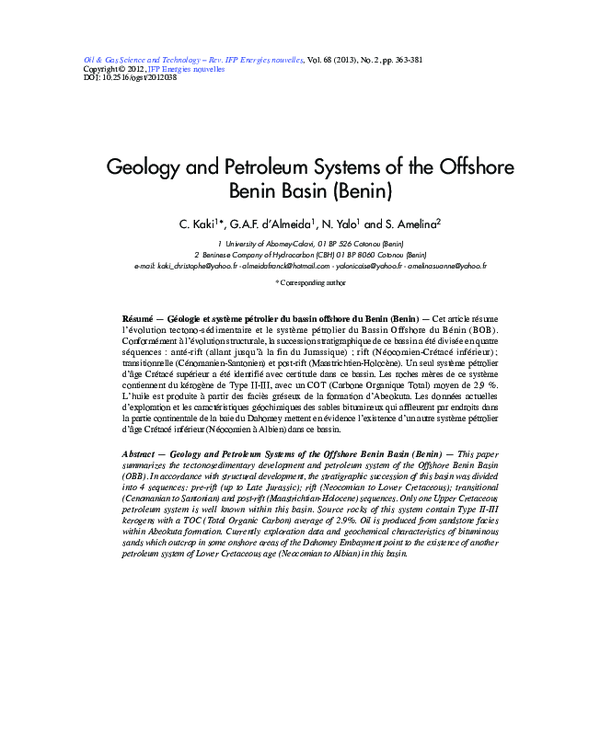 (PDF) Geology and Petroleum Systems of the Offshore Benin Basin (Benin)