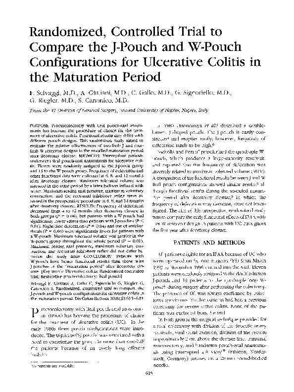 (PDF) Randomized, controlled trial to compare the J-pouch and W-pouch ...