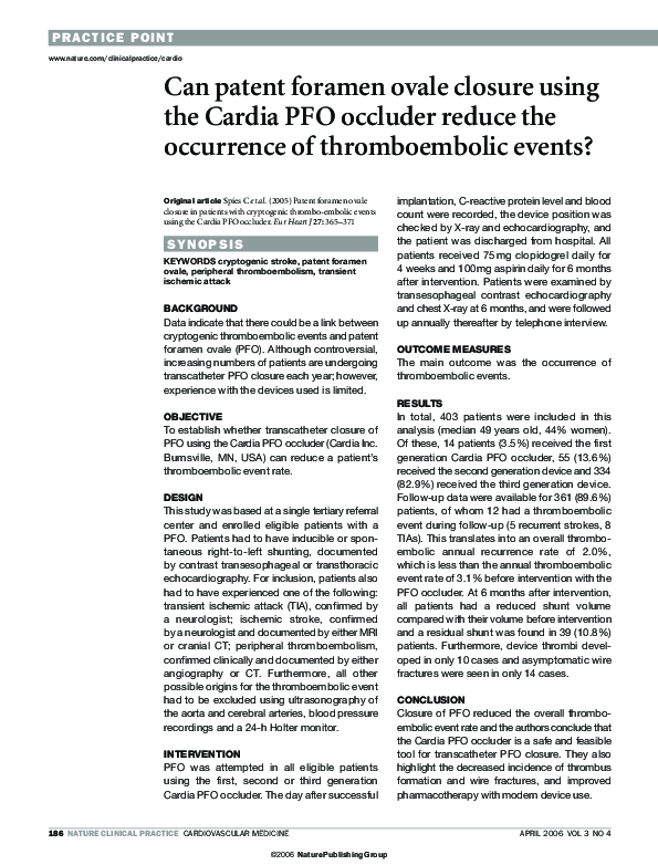 (PDF) Can patent foramen ovale closure using the Cardia PFO occluder ...