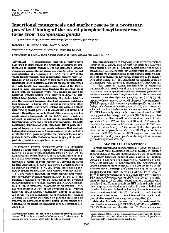 (PDF) Insertional mutagenesis and marker rescue in a protozoan parasite ...