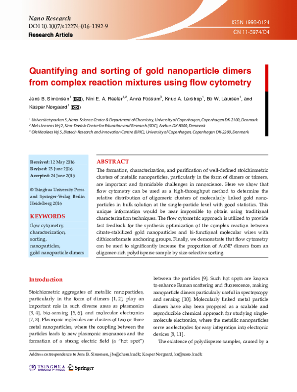 (PDF) Quantifying and sorting of gold nanoparticle dimers from complex ...