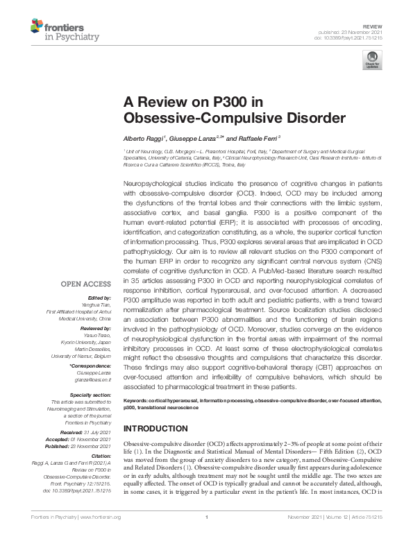 (PDF) A Review on P300 in Obsessive-Compulsive Disorder