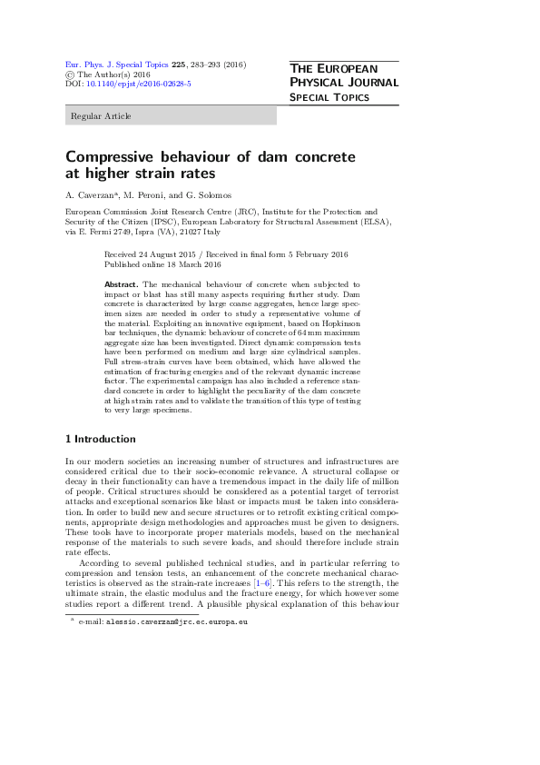 (PDF) Compressive behaviour of dam concrete at higher strain rates