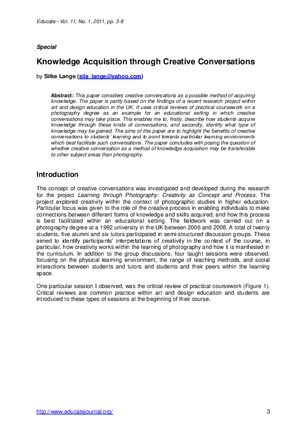 (PDF) Knowledge Acquisition through Creative Conversations