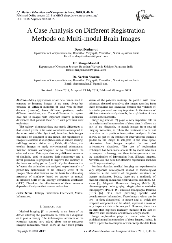 (PDF) A Case Analysis on Different Registration Methods on Multi-modal Brain Images | Manju ...