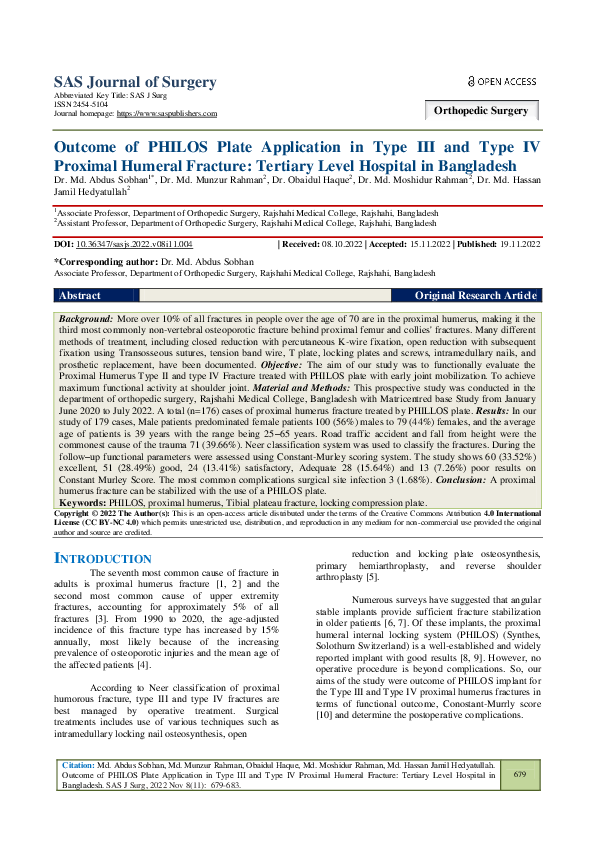 (PDF) Outcome of PHILOS Plate Application in Type III and Type IV Proximal Humeral Fracture ...