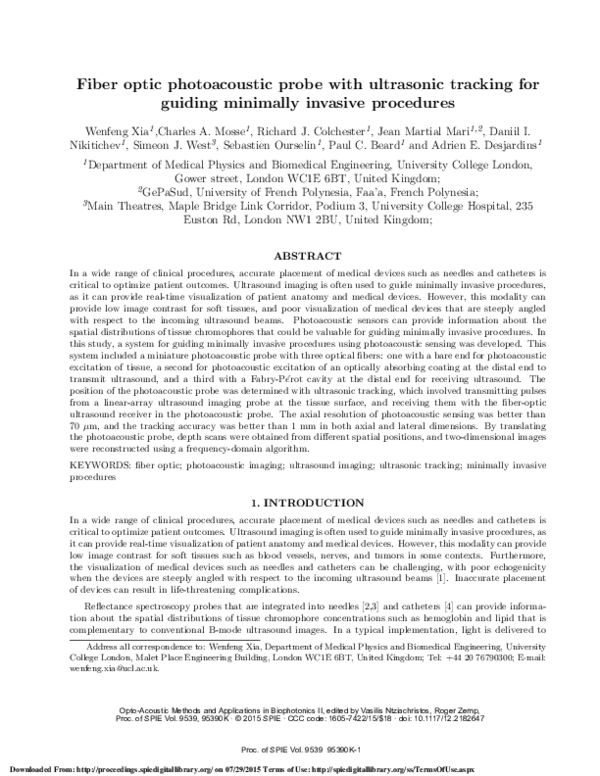 (PDF) Fiber optic photoacoustic probe with ultrasonic tracking for ...