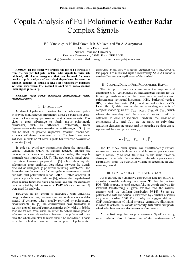 (PDF) Copula analysis of full polarimetric weather radar complex signals