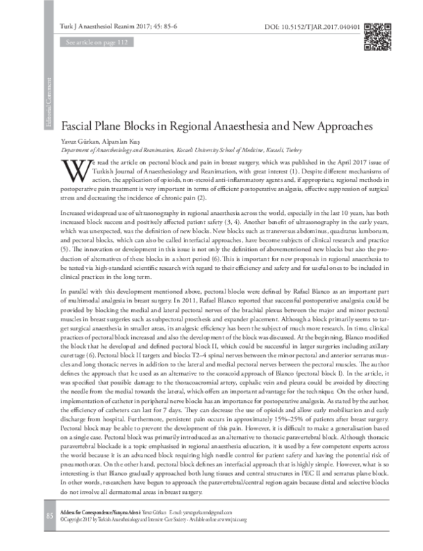(PDF) Fascial Plane Blocks in Regional Anaesthesia and New Approaches ...