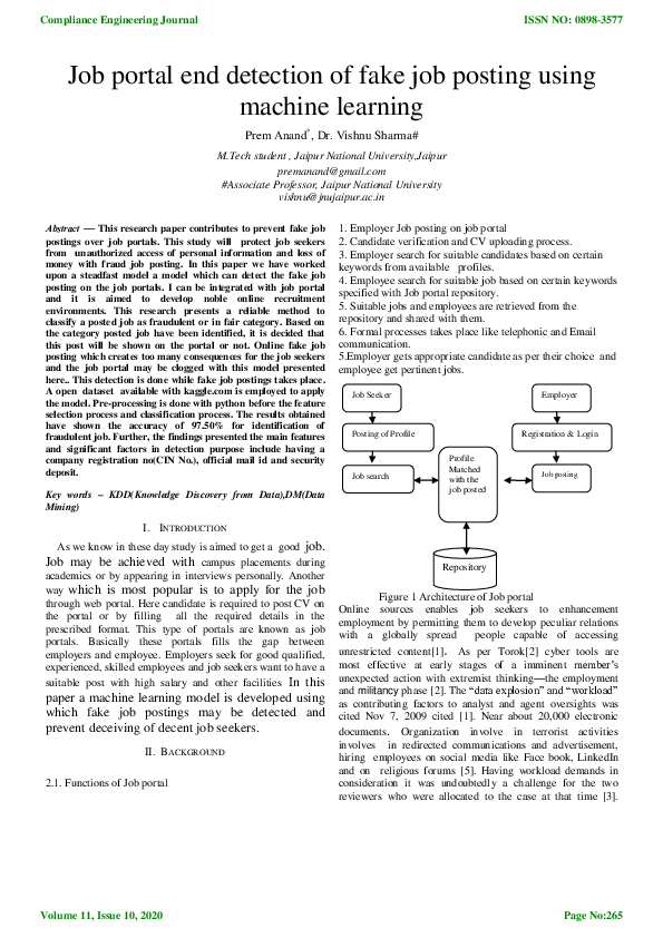 (PDF) Job portal end detection of fake job posting using machine learning