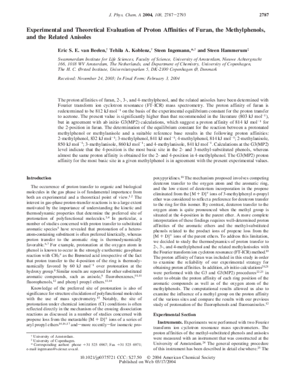 (PDF) Experimental and Theoretical Evaluation of Proton Affinities of ...