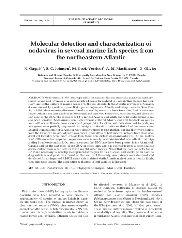 (PDF) Molecular detection and characterization of nodavirus in several ...