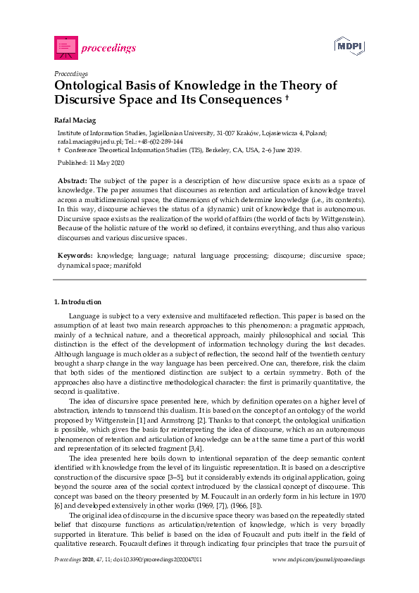 (PDF) Ontological Basis of Knowledge in the Theory of Discursive Space and Its Consequences