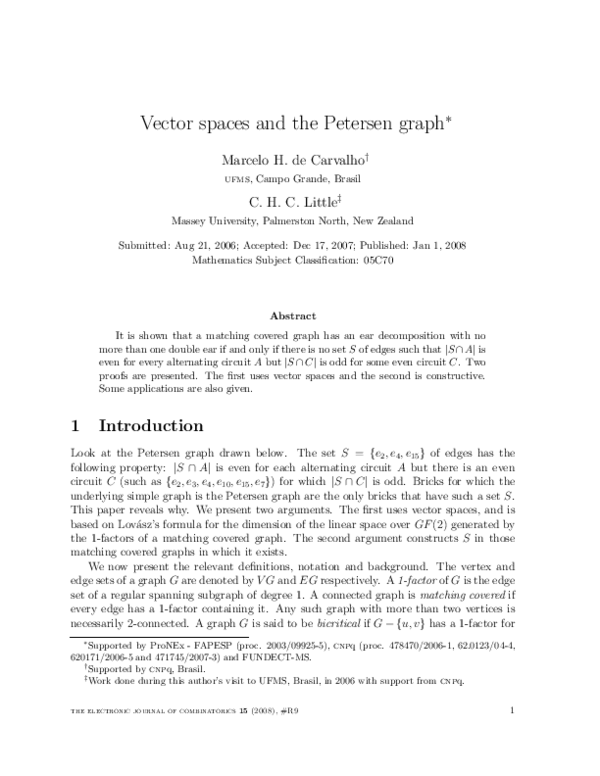 (PDF) Vector Spaces and the Petersen Graph