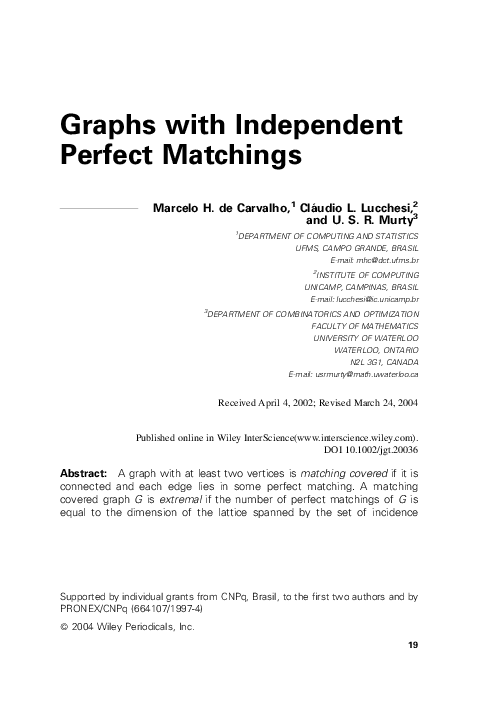 (PDF) Graphs with independent perfect matchings