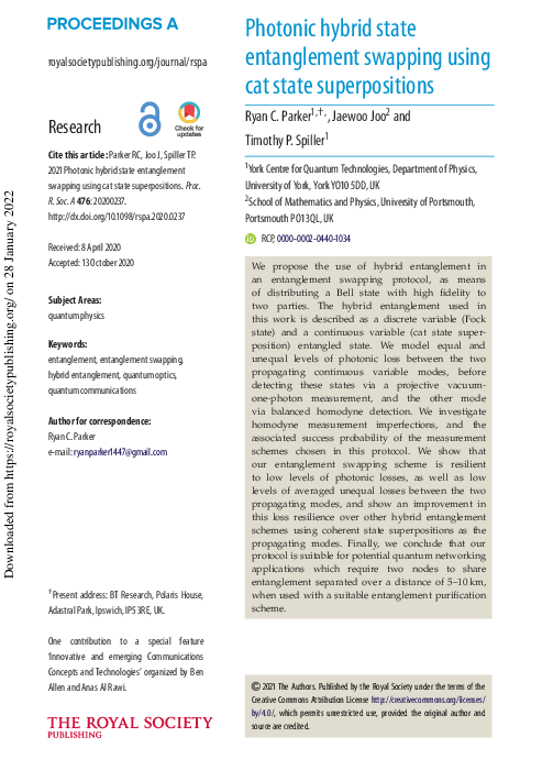(PDF) Photonic hybrid state entanglement swapping using cat state superpositions