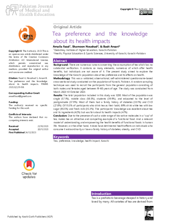 (PDF) Tea preference and the knowledge about its health impacts