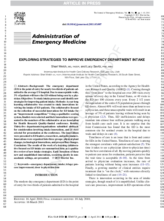 (PDF) Innovative Strategies for Enhancing Emergency Department Intake