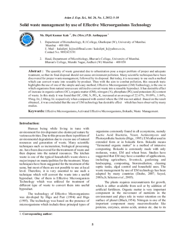 (PDF) Solid waste management by use of Effective Microorganisms Technology