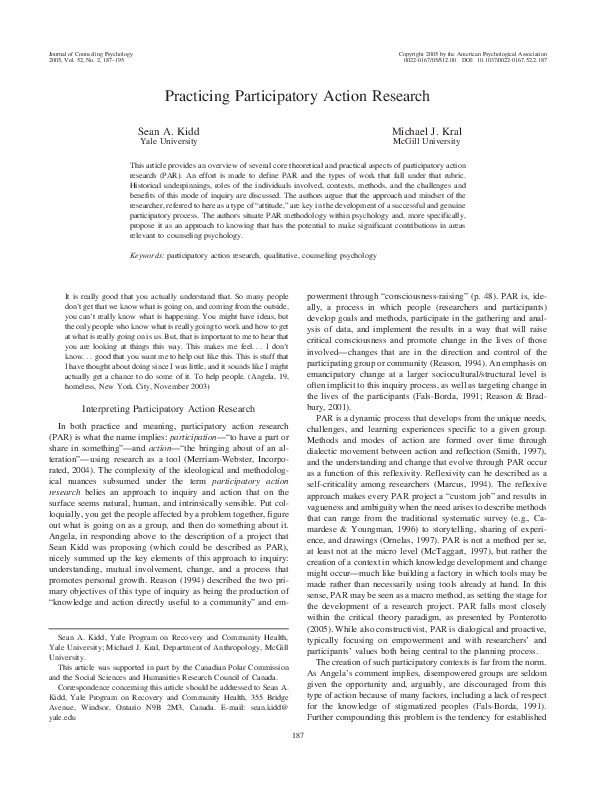 (PDF) Practicing participatory action research