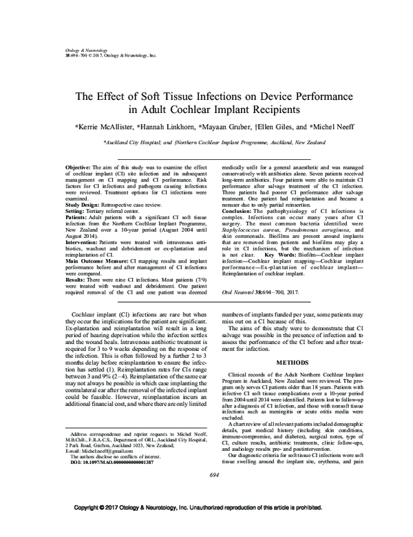 (PDF) The Effect of Soft Tissue Infections on Device Performance in ...