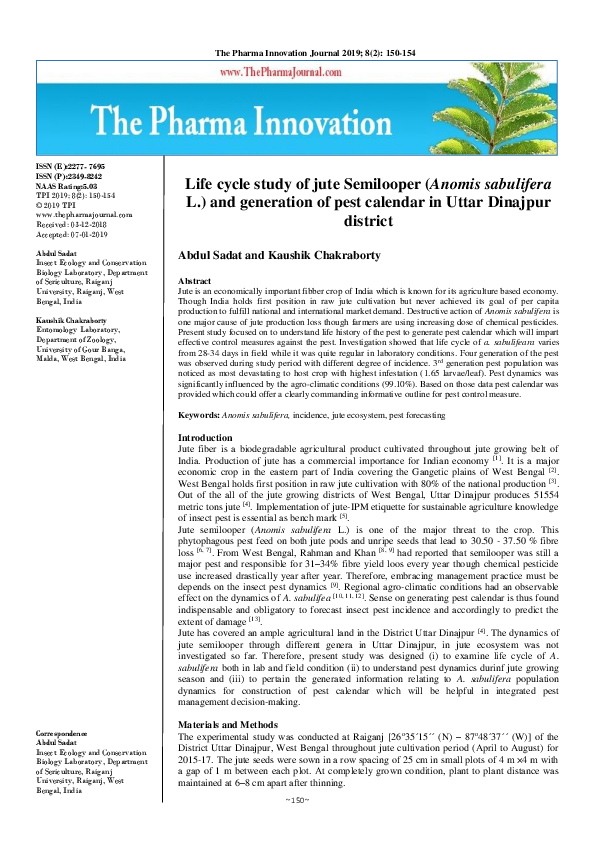 (PDF) Life cycle study of jute Semilooper (Anomis sabulifera L.) and ...