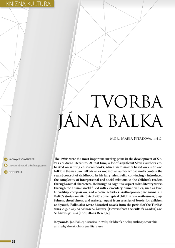 (PDF) TVORBA JÁNA BALKA