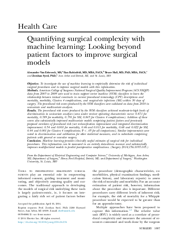 (PDF) Quantifying surgical complexity with machine learning: Looking beyond patient factors to ...