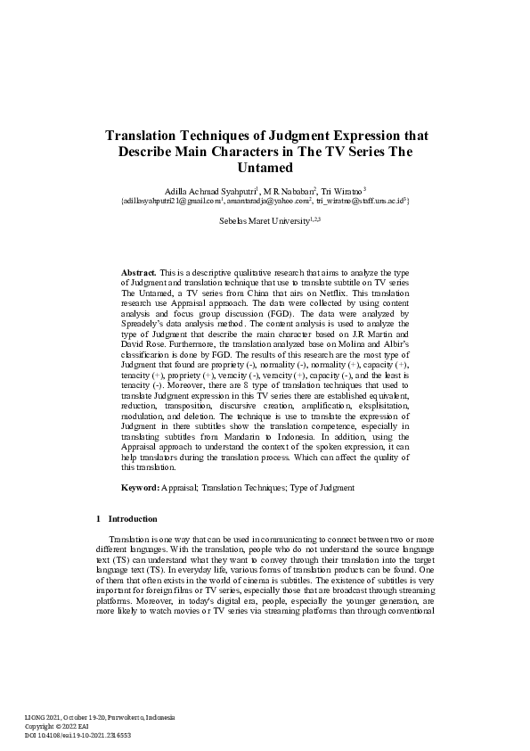(PDF) Translation Techniques of Judgment Expression that Describe Main ...