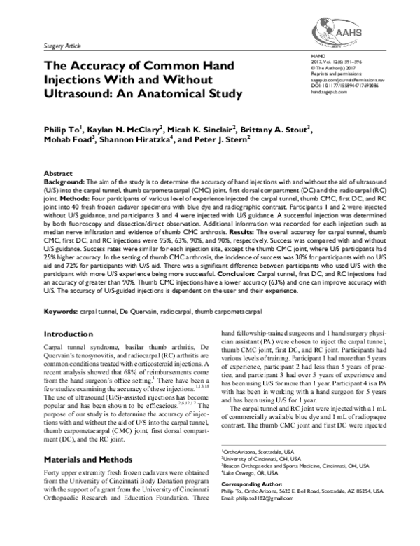 (PDF) The Accuracy of Common Hand Injections With and Without ...