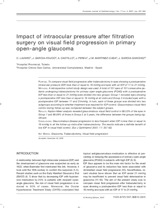 (PDF) Impact of Intraocular Pressure after Filtration Surgery on Visual ...