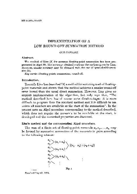 (PDF) Implementation of a low round-off summation method