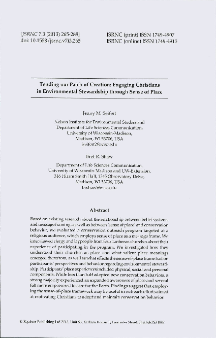 (PDF) Tending our Patch of Creation: Engaging Christians in ...