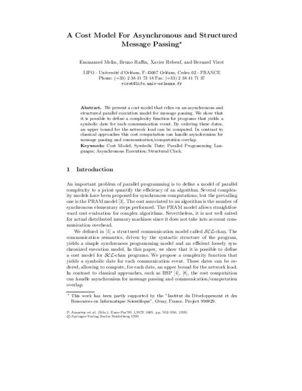 (PDF) A Cost Model For Asynchronous and Structured Message Passing⋆ | Bruno Raffin - Academia.edu