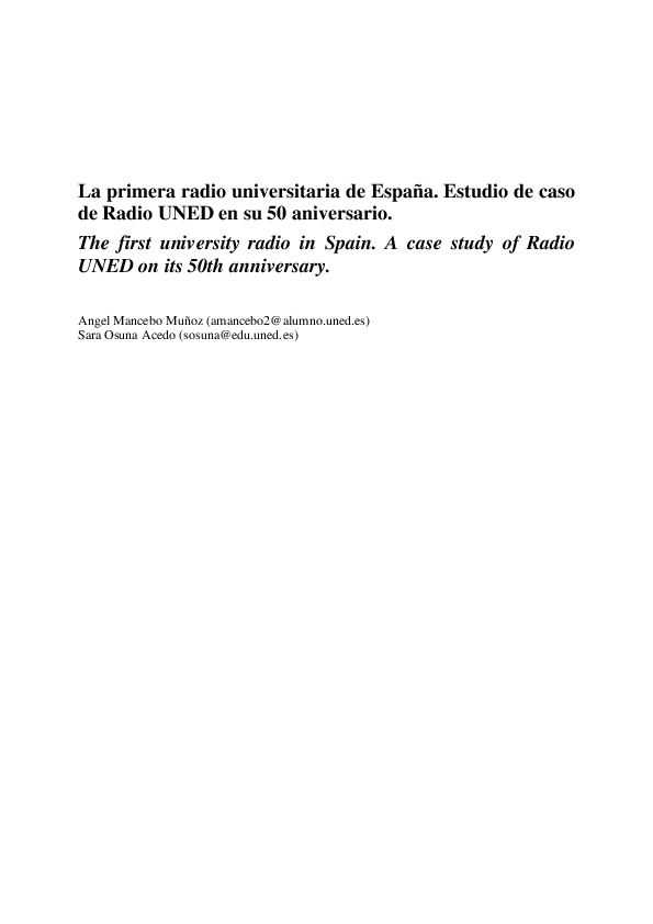 (PDF) La primera radio universitaria de España. Estudio de caso de Radio UNED en su 50 ...