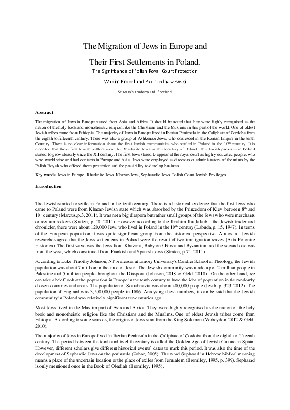 (PDF) The Migration of Jews in Europe and Their First Settlements in ...