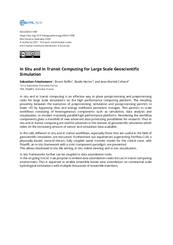 (PDF) In Situ and In Transit Computing for Large Scale Geoscientific ...