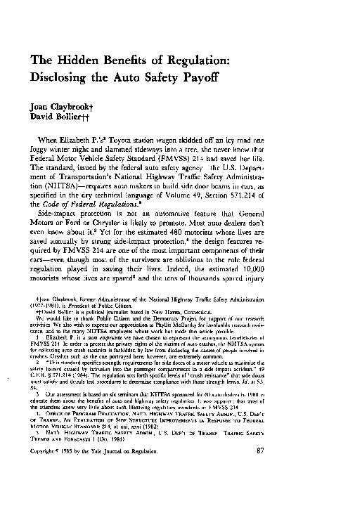 (PDF) The Hidden Benefits of Regulation: Disclosing the Auto Safety Payoff
