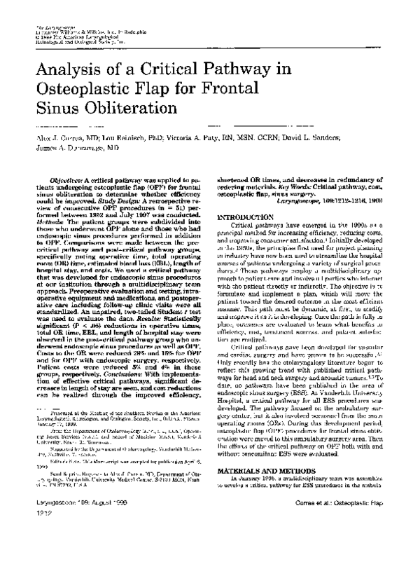 (PDF) Analysis of a Critical Pathway in Osteoplastic Flap for Frontal ...