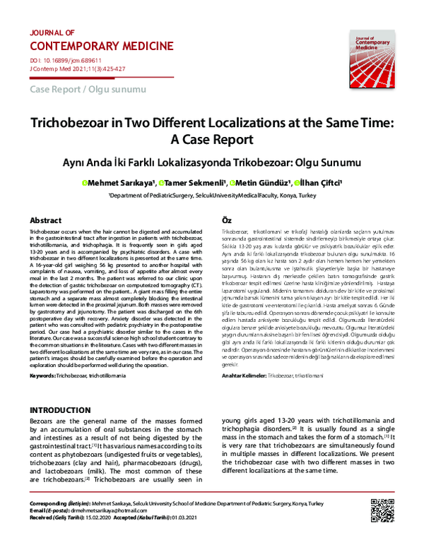 (PDF) Trichobezoar in two different localization:a case report