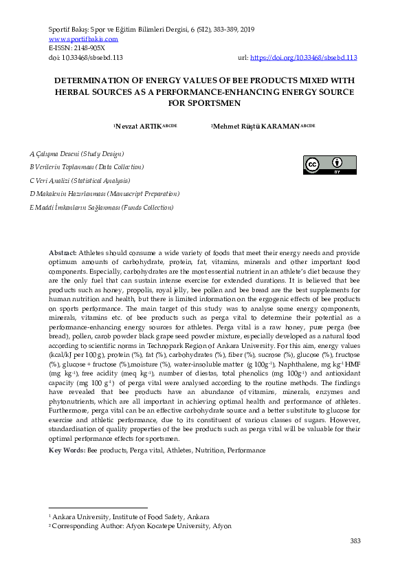 (PDF) Determination of Energy Values of Bee Products Mixed with Herbal ...