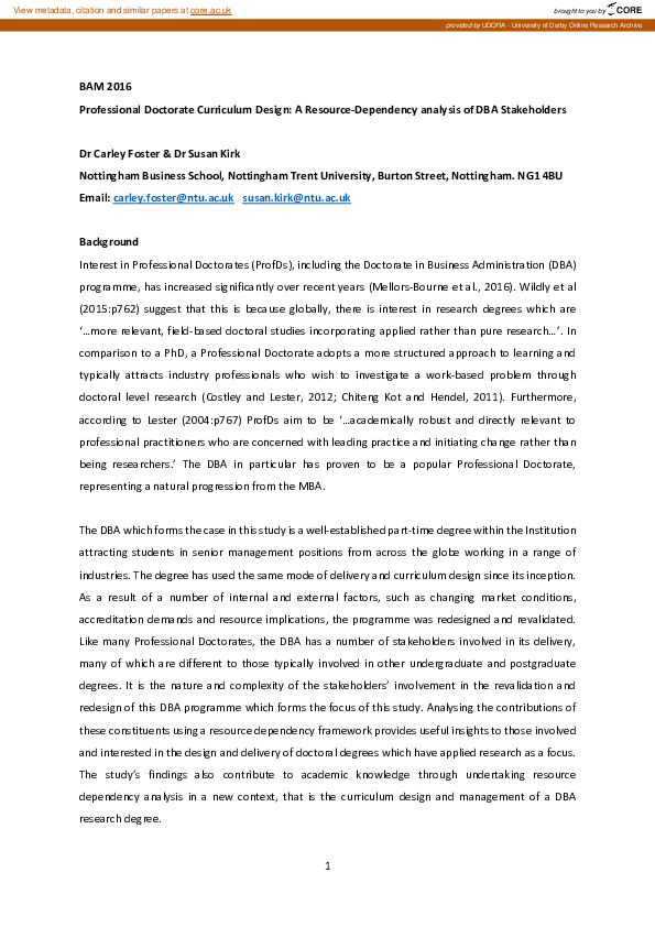 (PDF) Professional doctorate curriculum design: A resource dependency ...