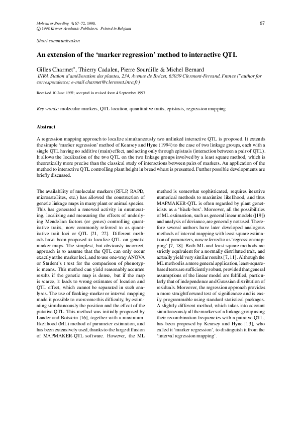 (PDF) An extension of the ‘marker regression’ method to interactive QTL