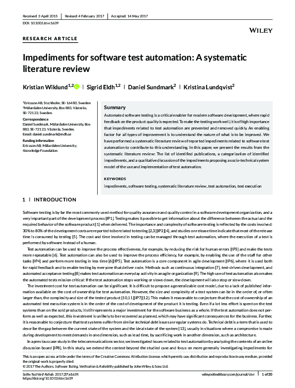 (PDF) Impediments for software test automation: A systematic literature ...